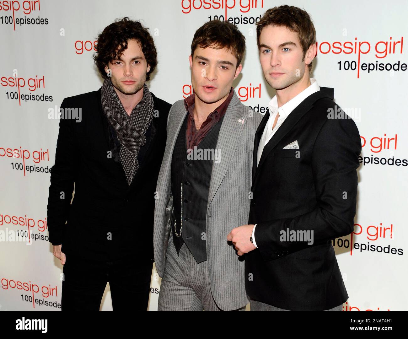 Cast members, from left, Penn Badgley, Ed Westwick and Chace Crawford ...