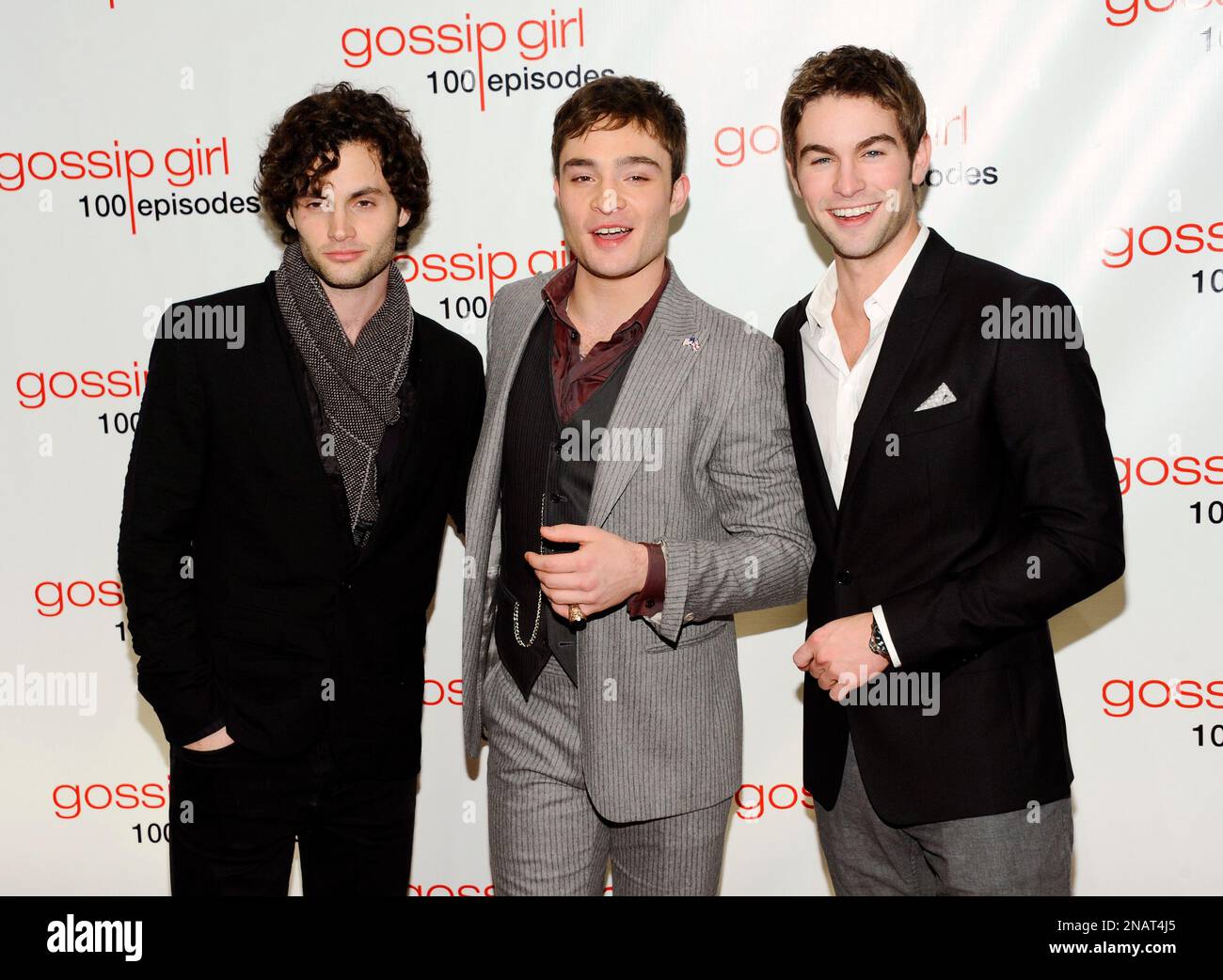 Cast members, from left, Penn Badgley, Ed Westwick and Chace Crawford ...