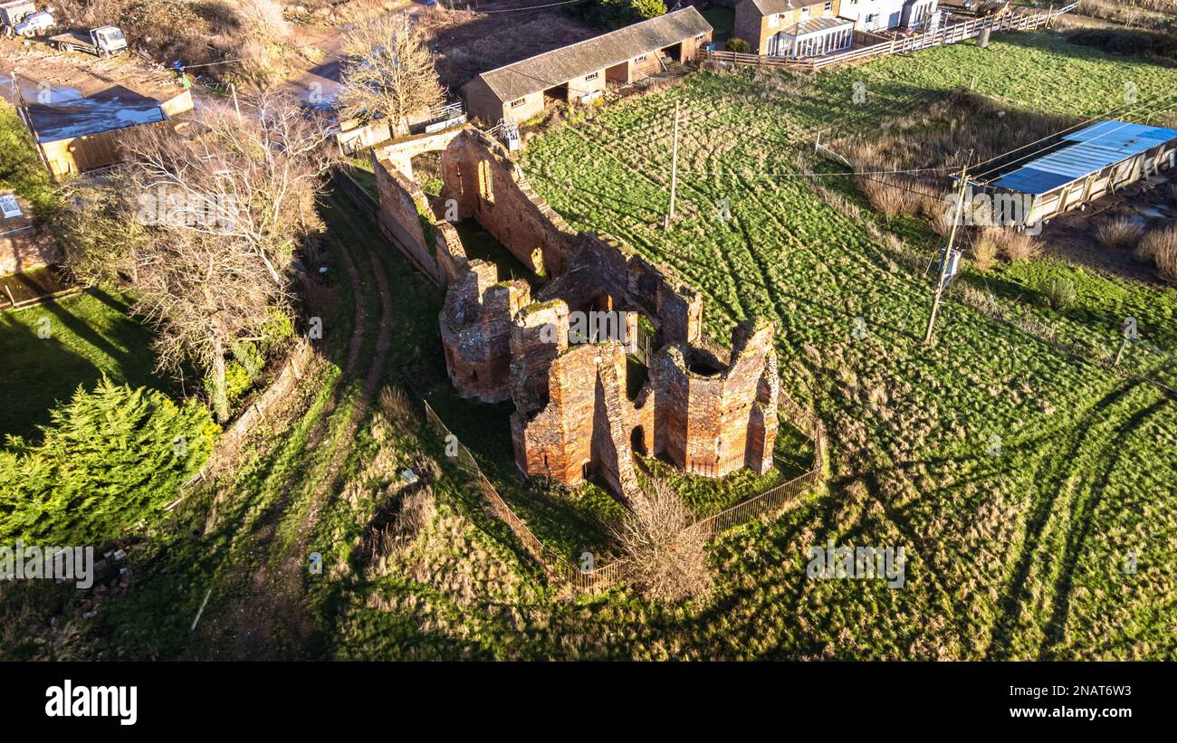 An aerial view of Someries Castle ruins on a sunny day in England Stock ...