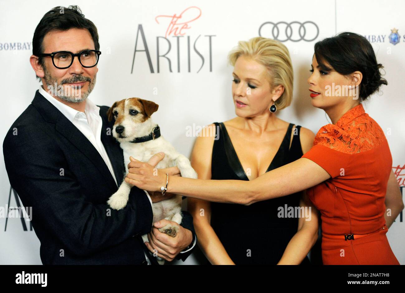 Michel Hazanavicius, left, writer/director of "The Artist," holds ...