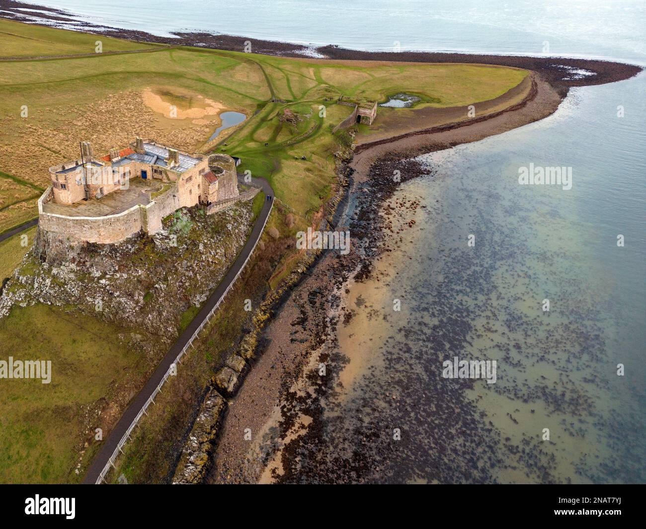Lindisfarne Castle on Holy Island off the coast of Northumberland in ...