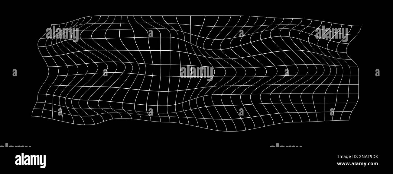 White Distorted Grid On Black Bacground Warped Mesh Texture Net With Curvatured Effect