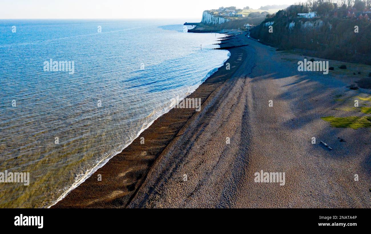 Aerial view looking along Kingsdown beach, towards Oldstairs Bay Stock ...