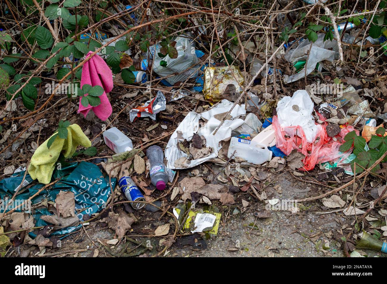 Maple Cross, Hertfordshire, UK. 12th February, 2023. Roadside litter ...