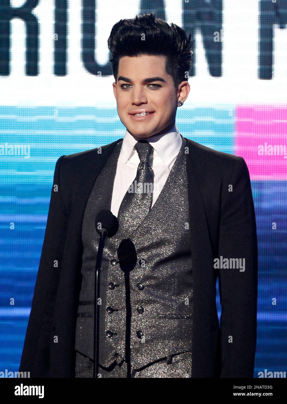 Adam Lambert is seen onstage at the 39th Annual American Music Awards ...