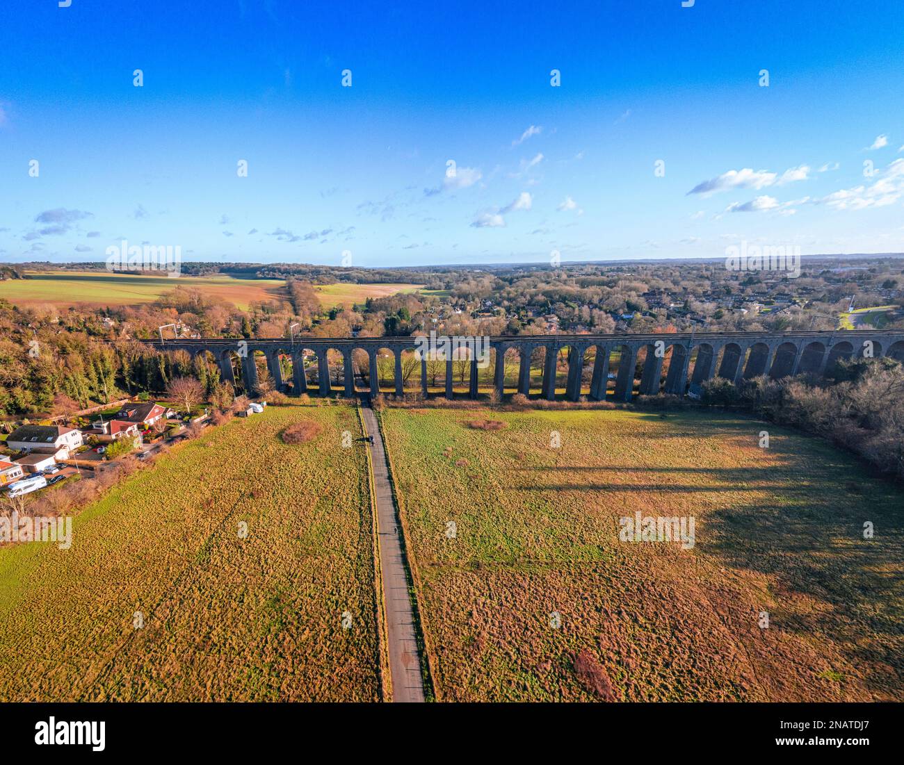 An aerial view of Digswell Viaduct bridge on a sunny autumn day in ...