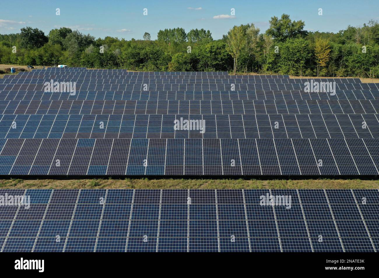 Renewable solar power plant with sunshine. Solar panel, photovoltaic ...