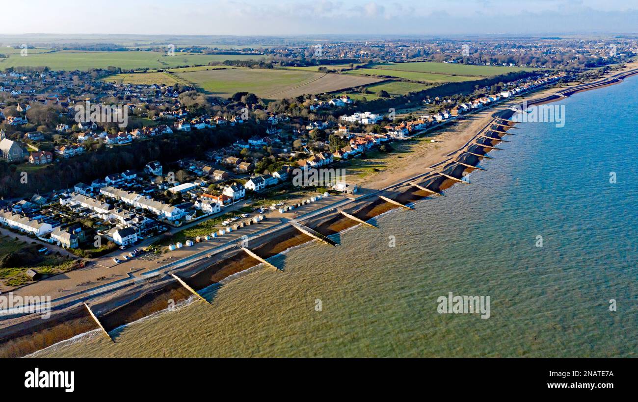 Aerial view looking inland from the sea, towards Kingsdown and Walmer ...