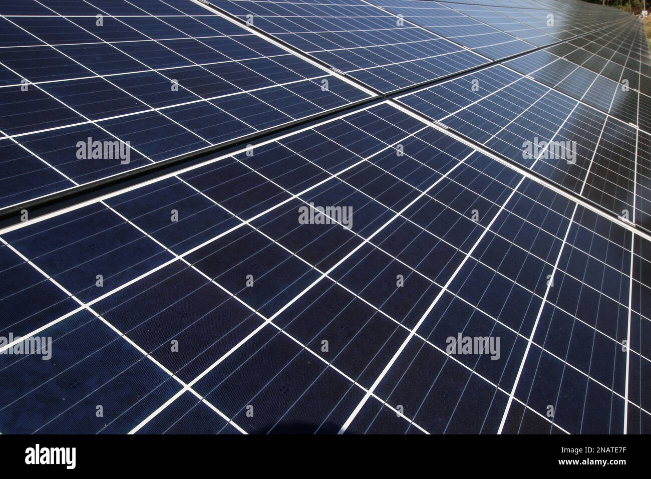 Renewable solar power plant with sunshine. Solar panel, photovoltaic ...
