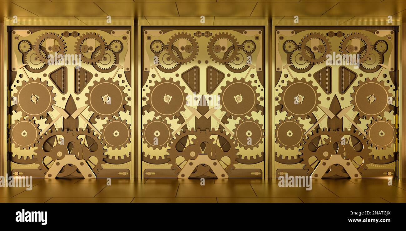 Gold Clockwork Mechanical Parts. Gears, Rings, Cogwheels. Steampunk ...