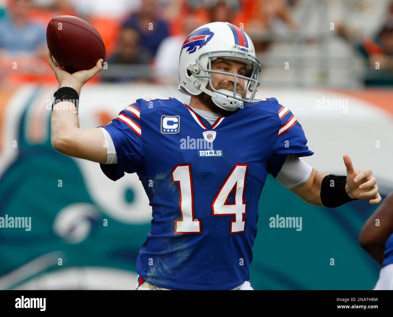 Buffalo Bills quarterback Ryan Fitzpatrick (14) passes during the first ...