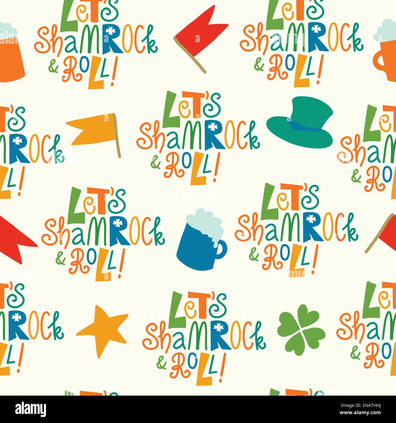 Lets shamrock and roll inscription lettering seamless pattern for Saint ...