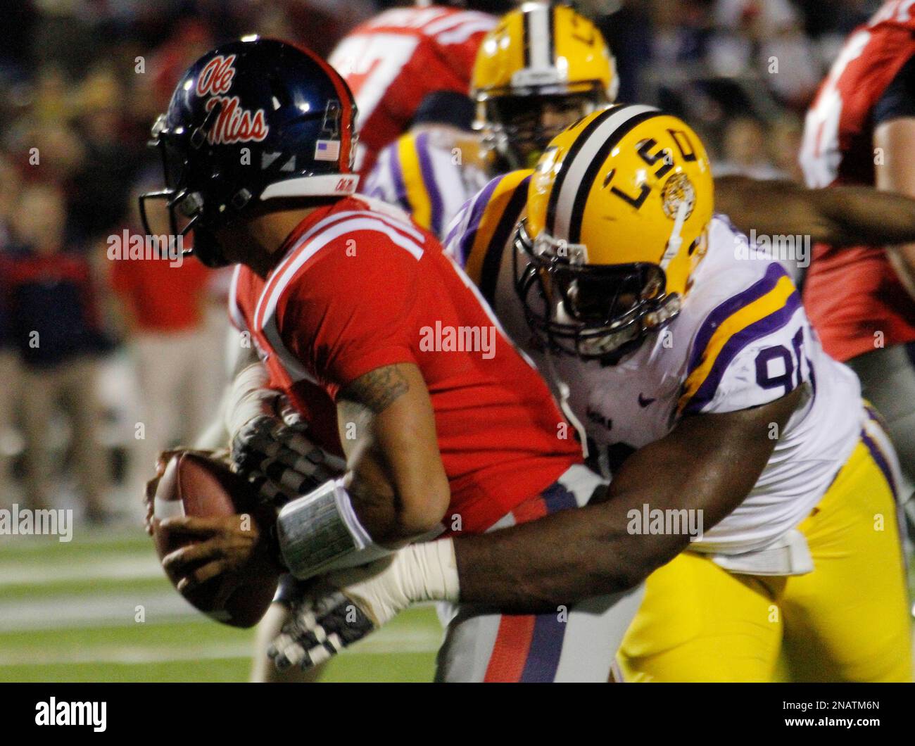 LSU defensive tackle Michael Brockers (90) sacks Mississippi ...
