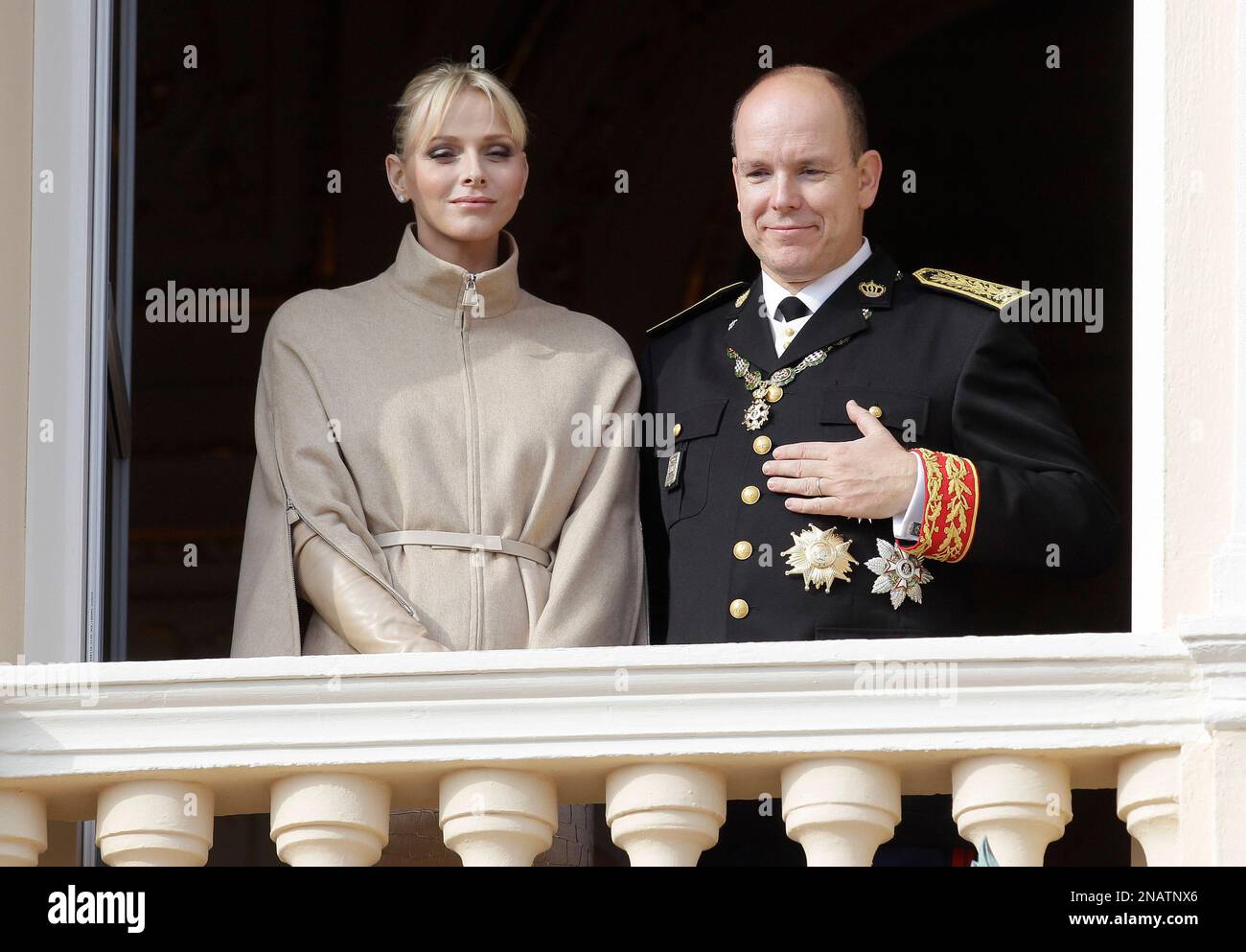 Prince Albert II of Monaco with his wife Princess Charlene attend from ...