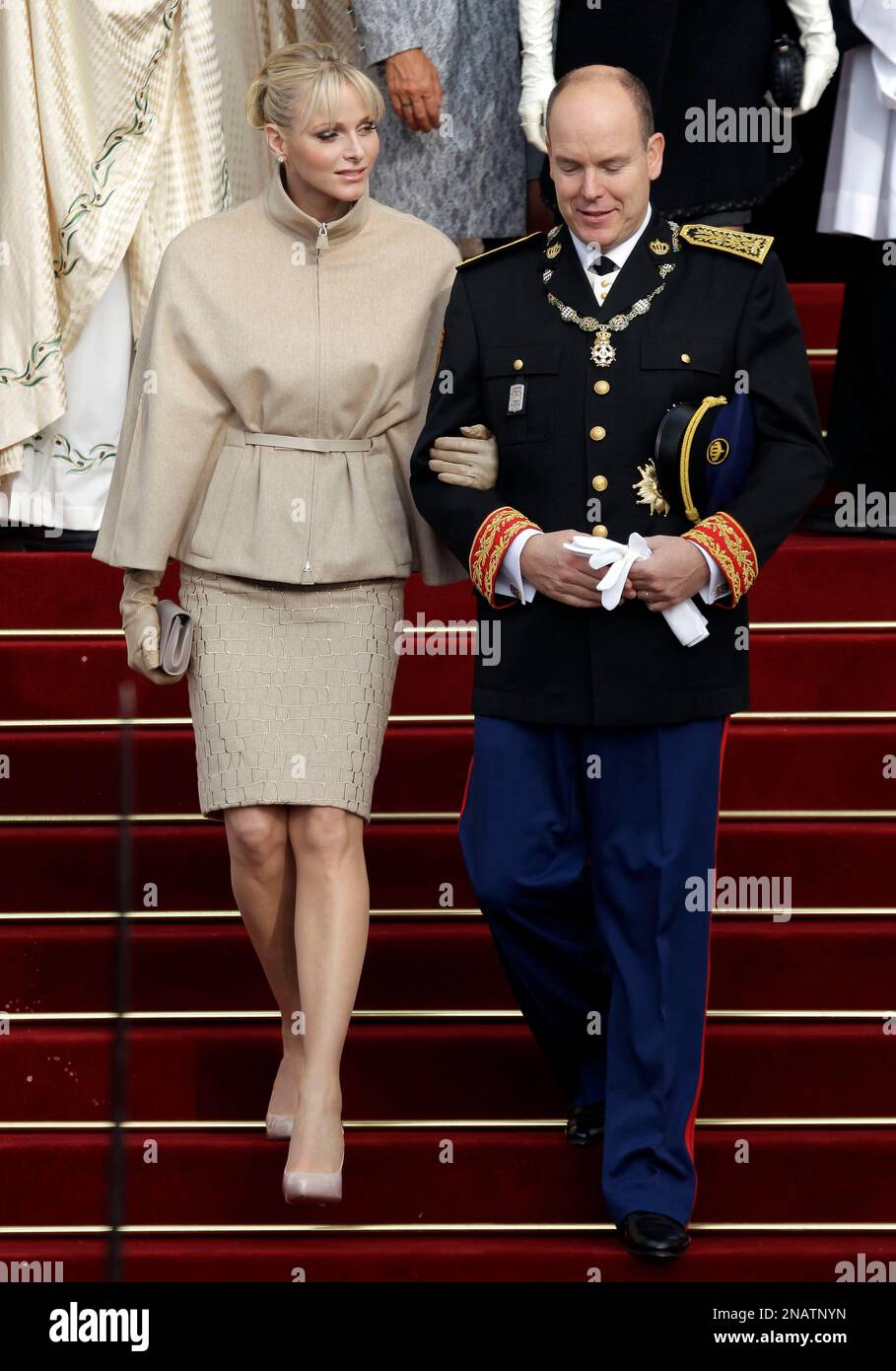 Prince Albert II of Monaco and his wife Princess Charlene leave the ...