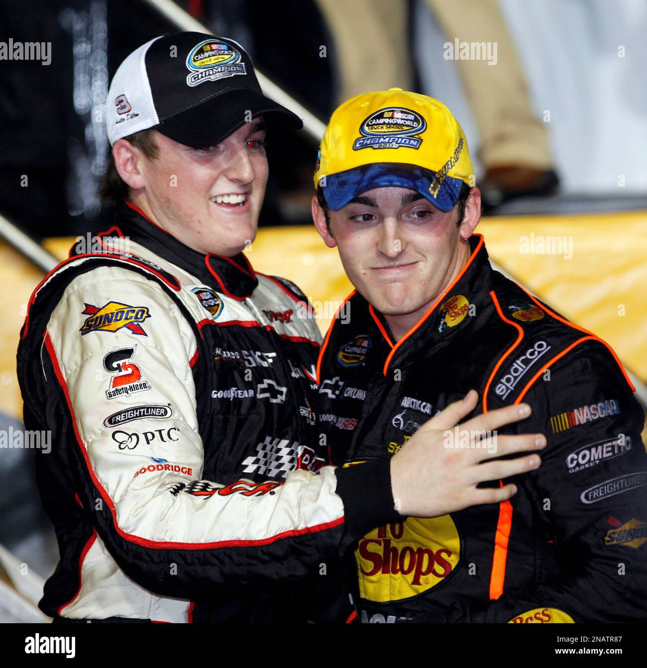 Driver Austin Dillon, right, is congratulated by his brother Ty Dillon ...