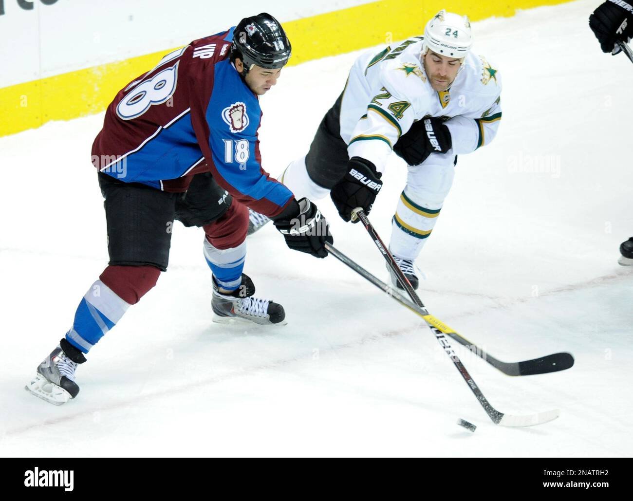 Colorado Avalanche right wing Brandon Yip (18) and Dallas Stars left ...