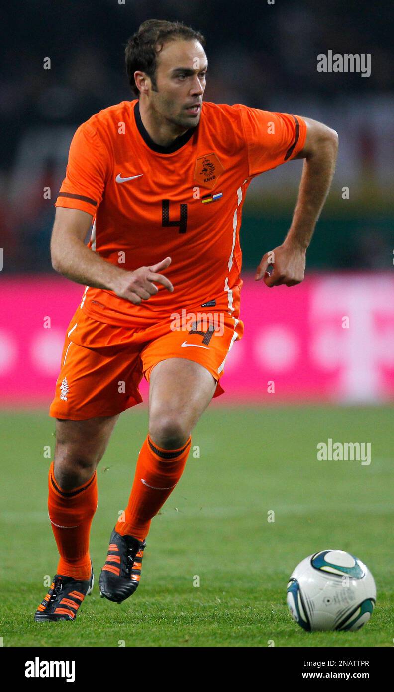 Dutch player Joris Mathijsen plays the ball during a friendly soccer ...