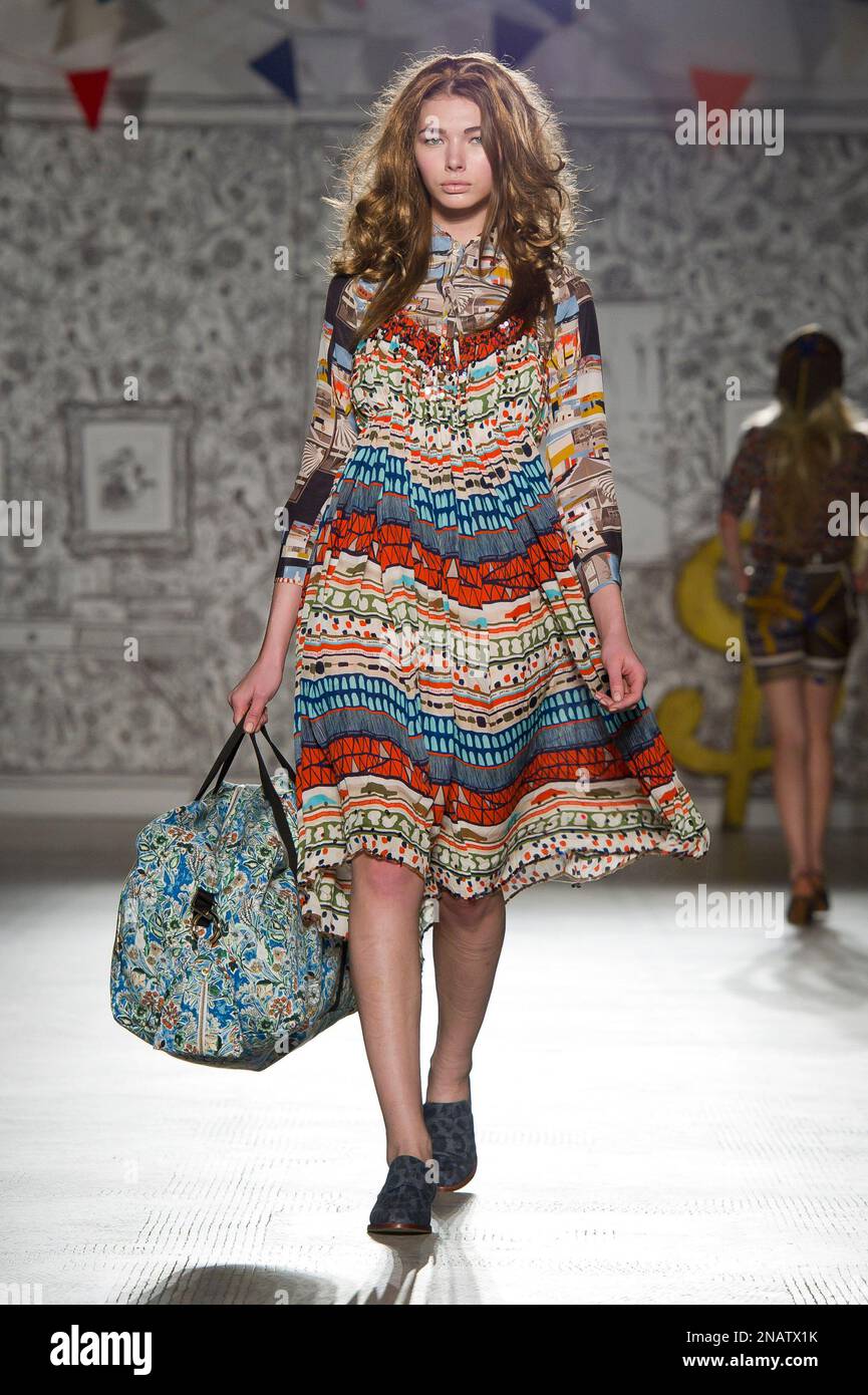 A model presents an outfit by Danish designer Peter Jensen at the ...