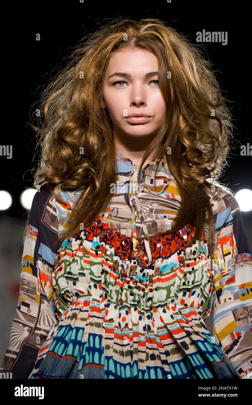 A model presents an outfit by Danish designer Peter Jensen at the ...