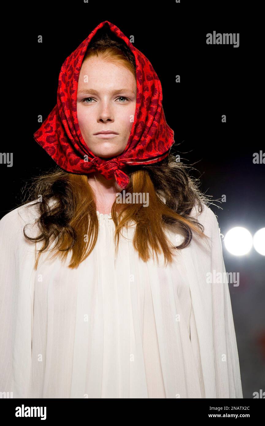A model presents an outfit by Danish designer Peter Jensen at the ...