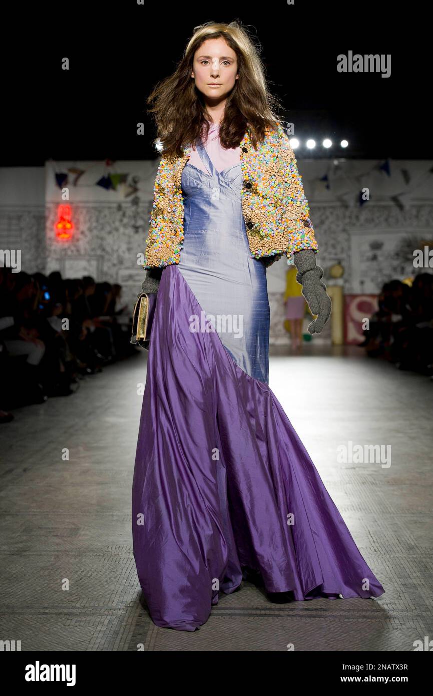 A model wears an outfit by Danish designer Peter Jensen at the Victoria ...