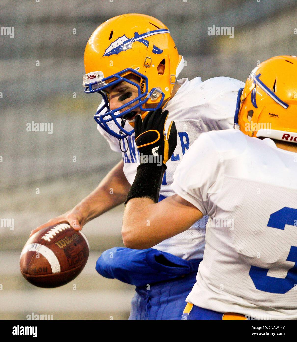 Lancaster's Justin Hore, left, and Matt Ihm celebrate Hore's touchdown ...