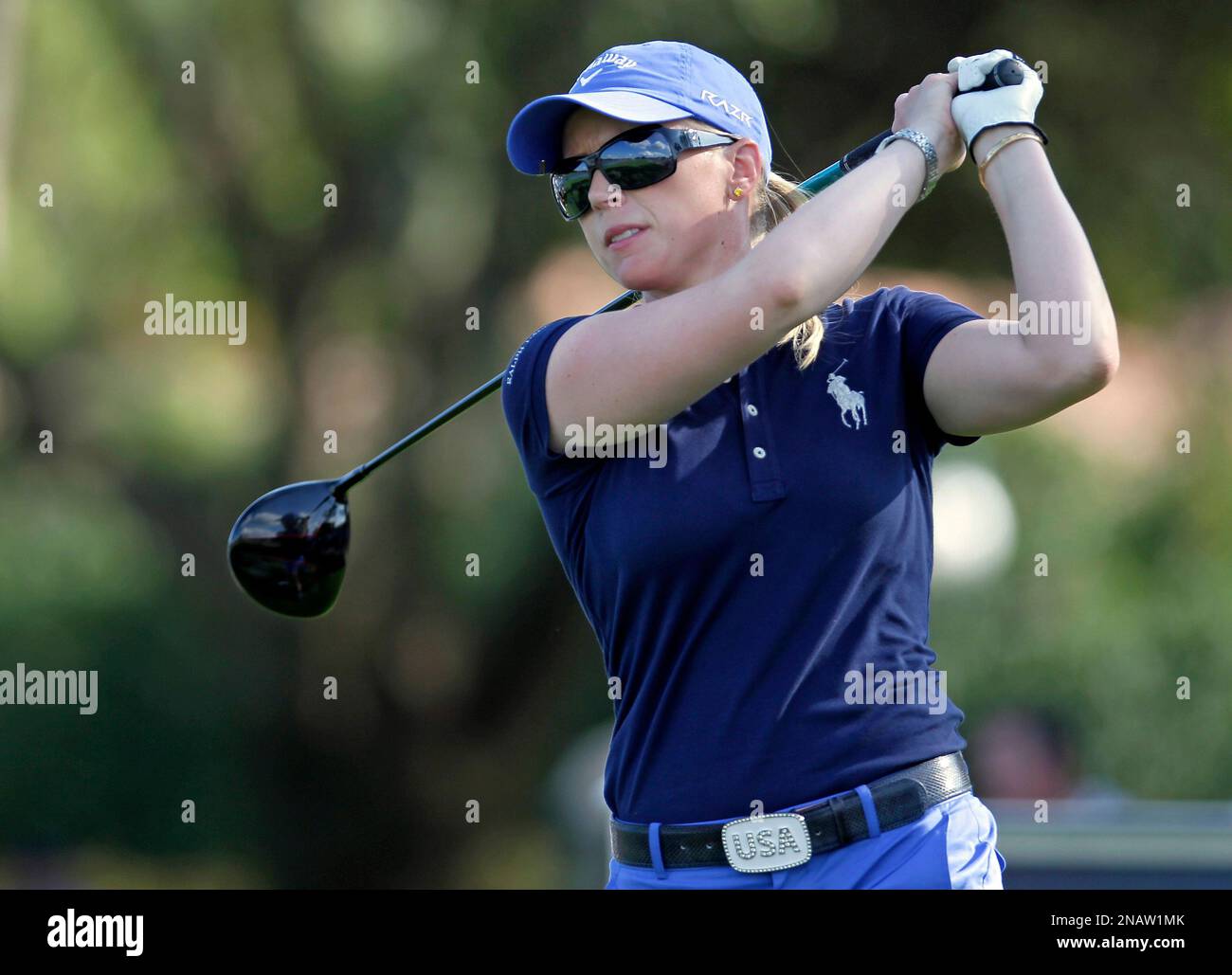 Morgan Pressel hits a shot from the 18th tee during the first round of ...