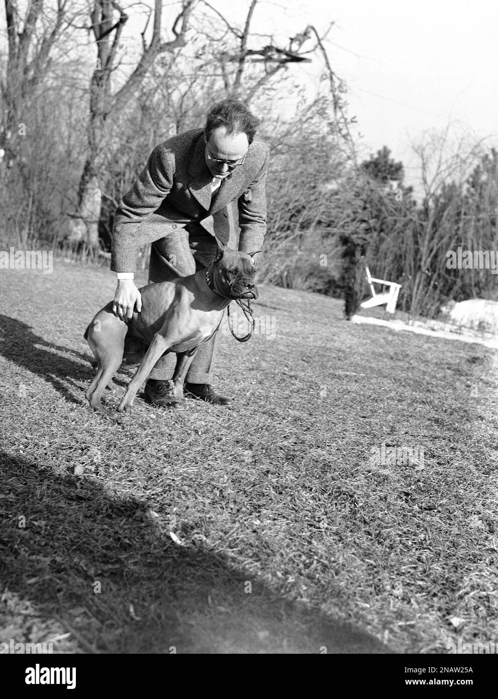 With his dog Michael, Pierre Cot, former French Secretary of Air, goes ...