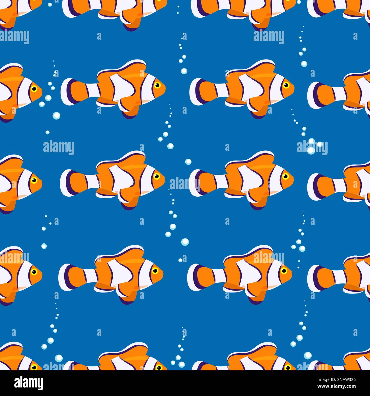Exotic bright orange fish seamless pattern. Vector marine clown fish in ...