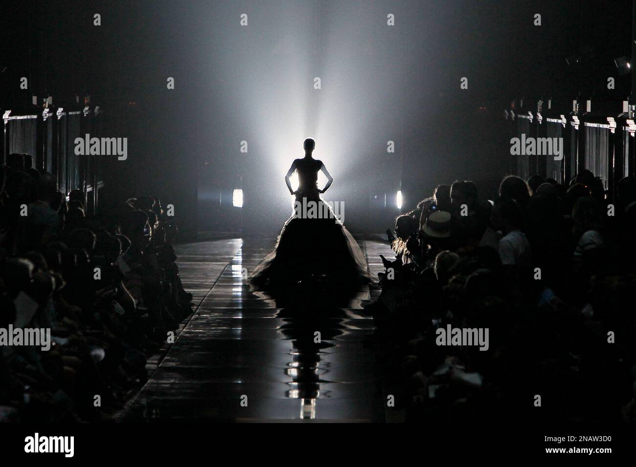 A model wears a creation by British fashion designer Bill Gaytten for ...