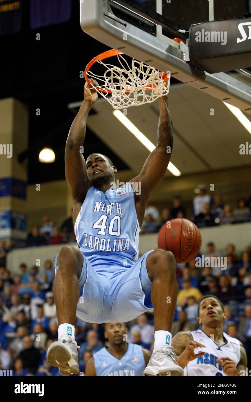 North Carolina forward Harrison Barnes dunks against UNC Asheville in ...