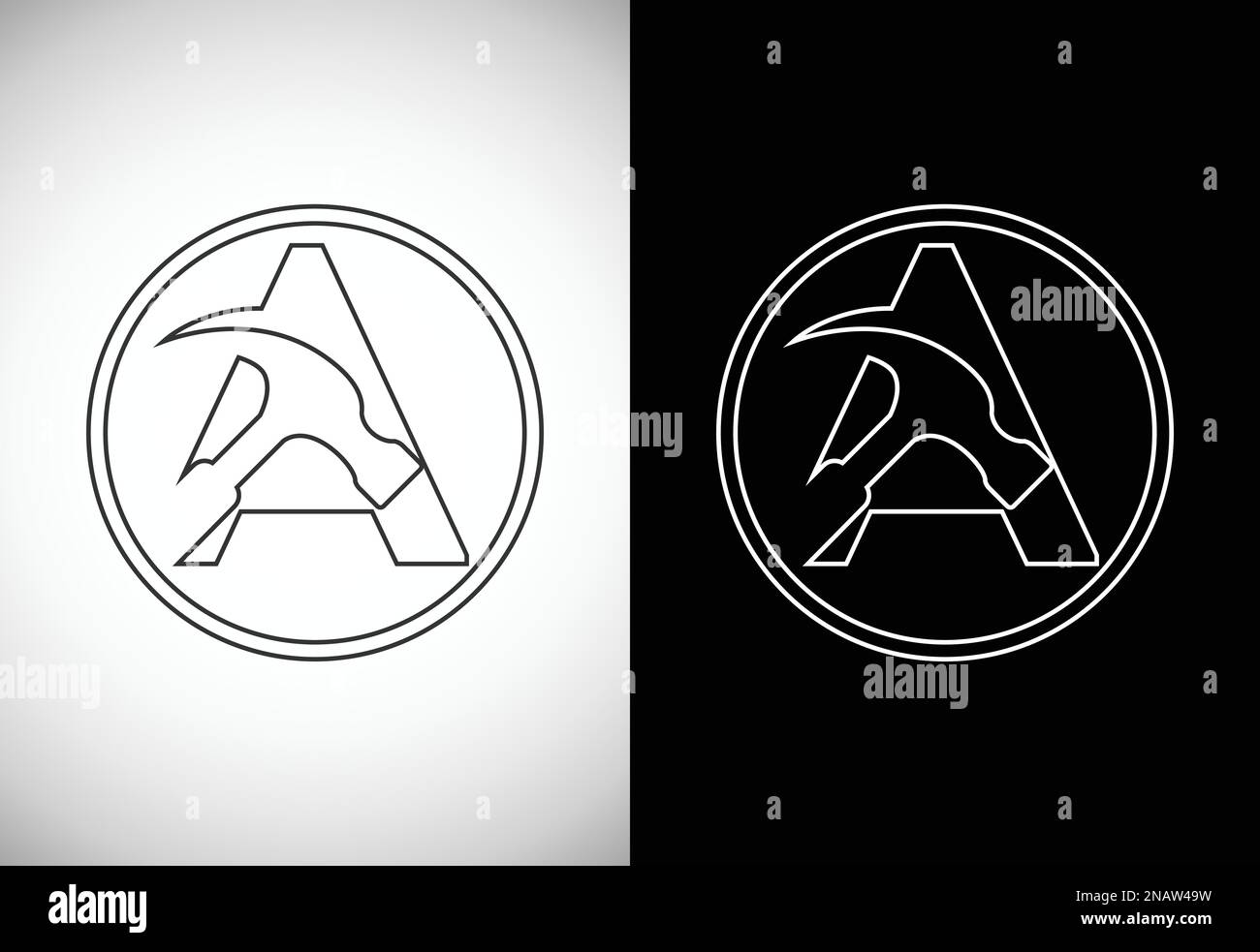 Initial A letter alphabet with a Hammer. Repair, renovation, and ...