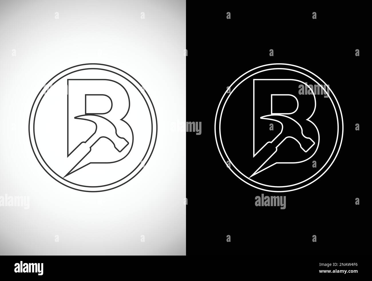 Initial B letter alphabet with a Hammer. Repair, renovation, and ...