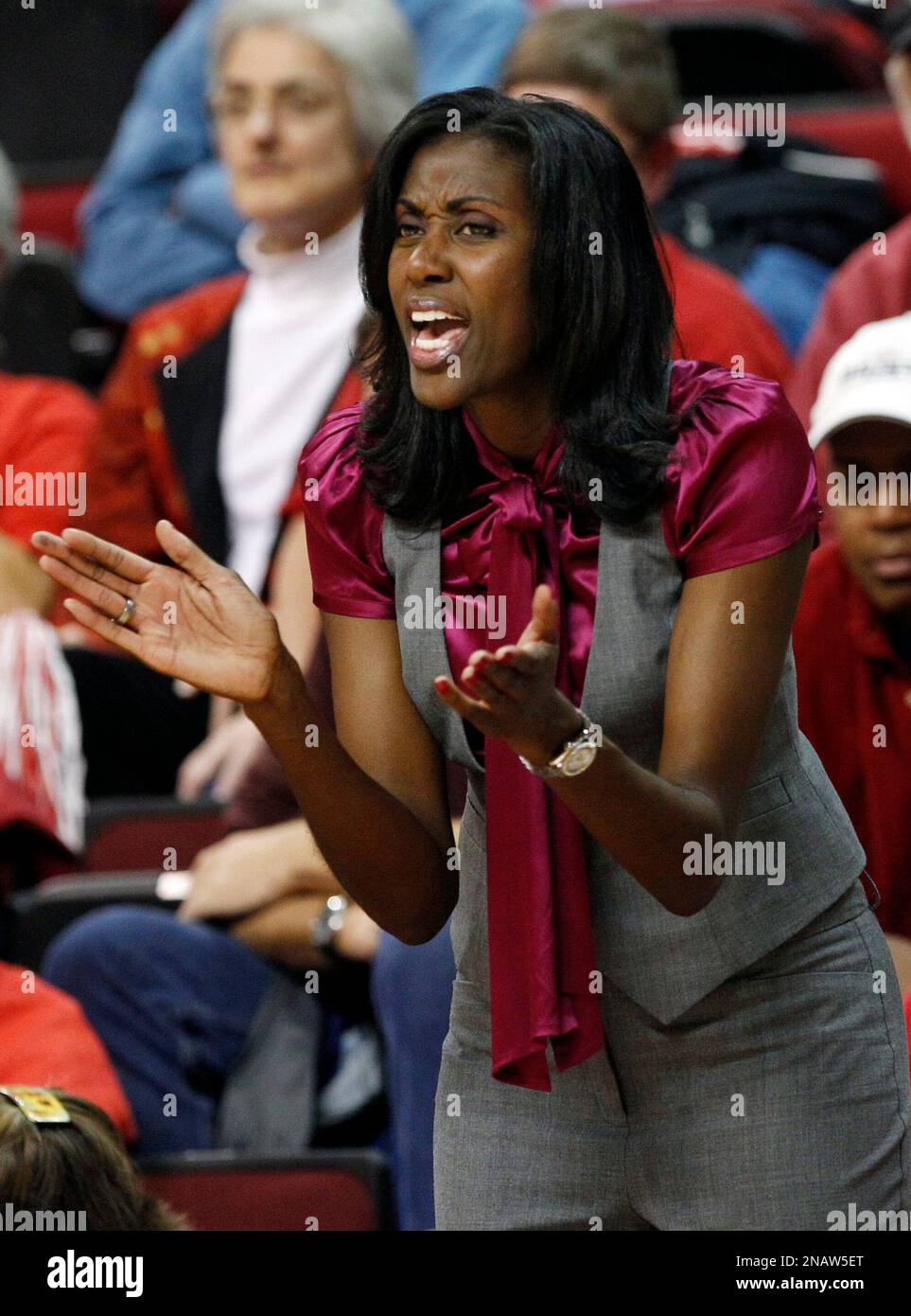 Boston College head coach Sylvia Crawley shouts to her players during ...