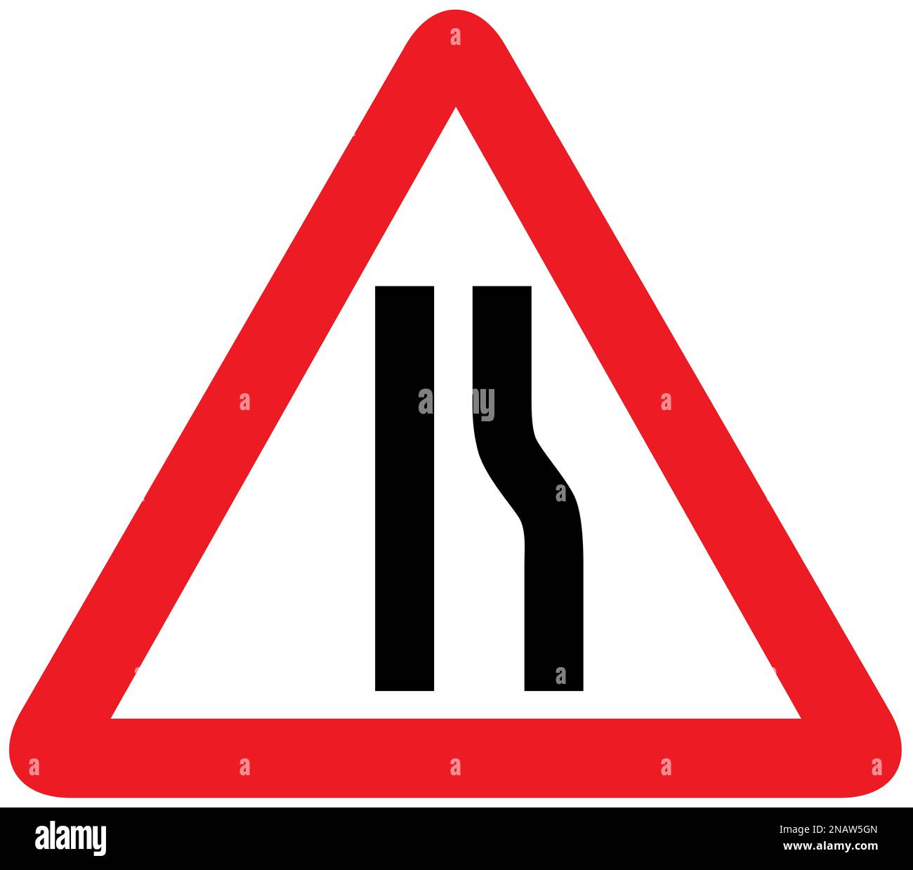 Road narrows to the right British road sign Stock Photo - Alamy