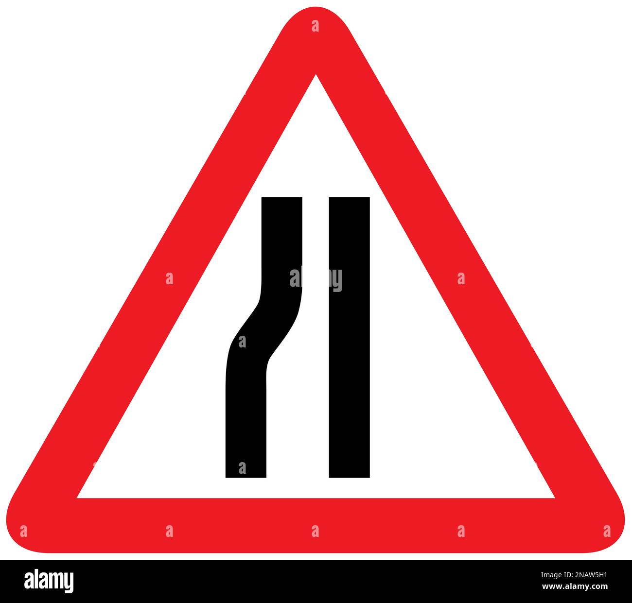 Road narrows to the left British road sign Stock Photo - Alamy