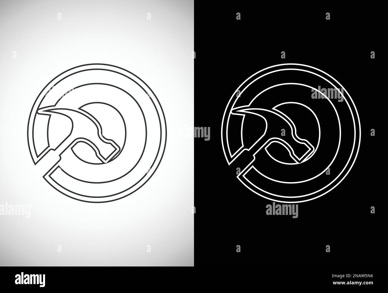Initial O letter alphabet with a Hammer. Repair, renovation, and ...