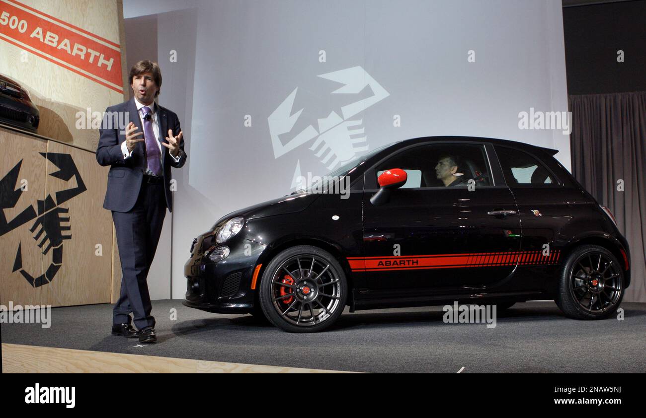 CEO of the Fiat brand Olivier Francois poses with the Fiat 500 Abarth ...