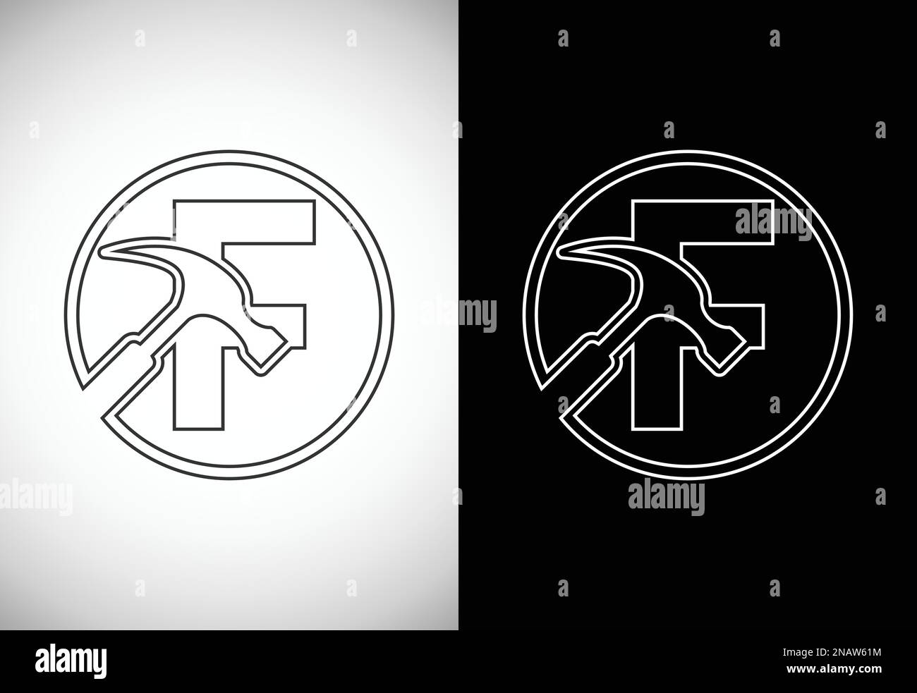 Initial F letter alphabet with a Hammer. Repair, renovation, and ...