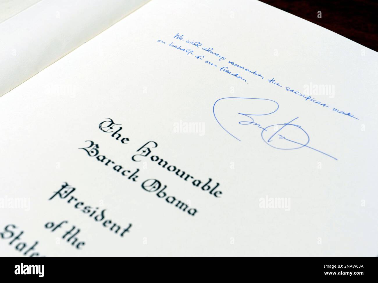 The note written in the guest book by President Barack Obama during his ...