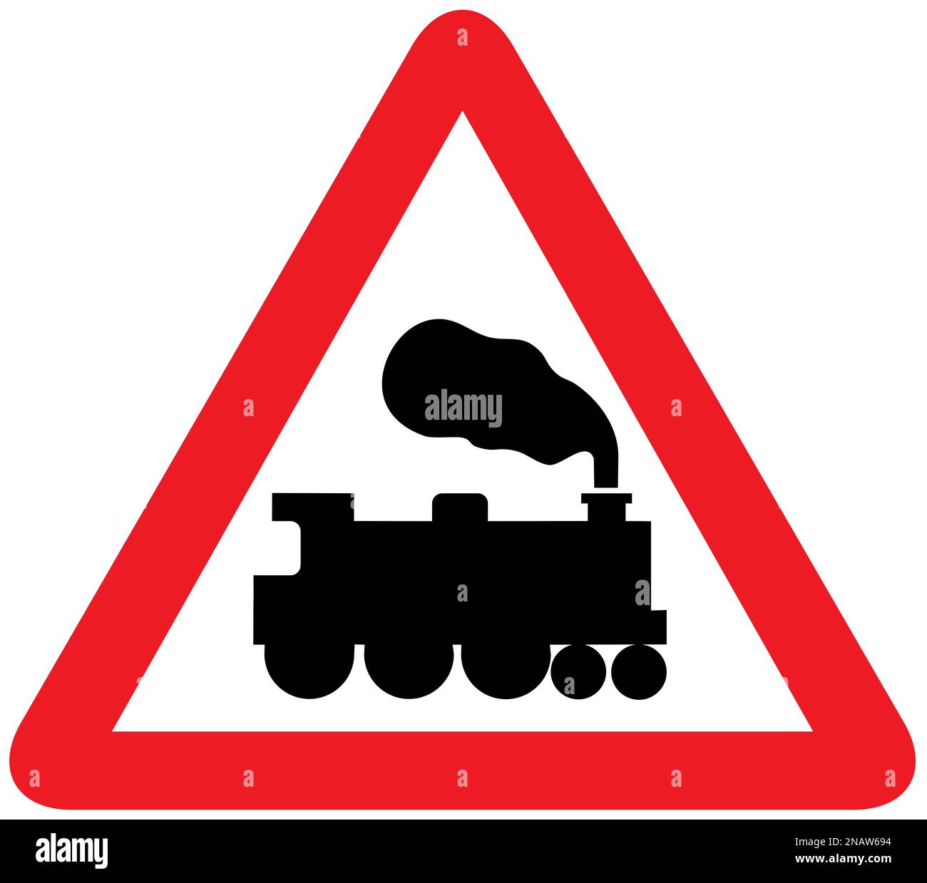 Railway level crossing without gate or barrier ahead British road sign ... Railway level crossing without gate or barrier ahead British road sign ...
