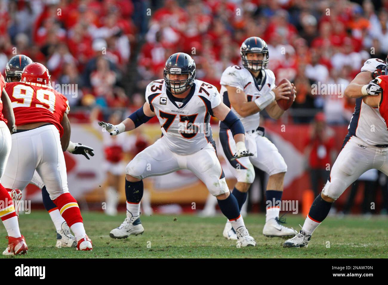 Denver Broncos guard Chris Kuper (73) protects quarterback Tim Tebow ...