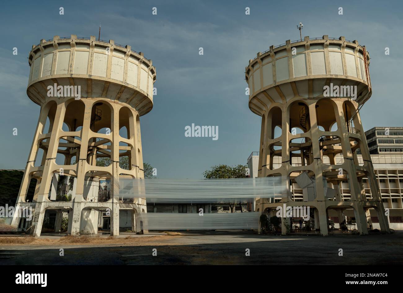 Bangkok, Thailand - 09 Feb, 2023 - Two old water towers made of cement ...