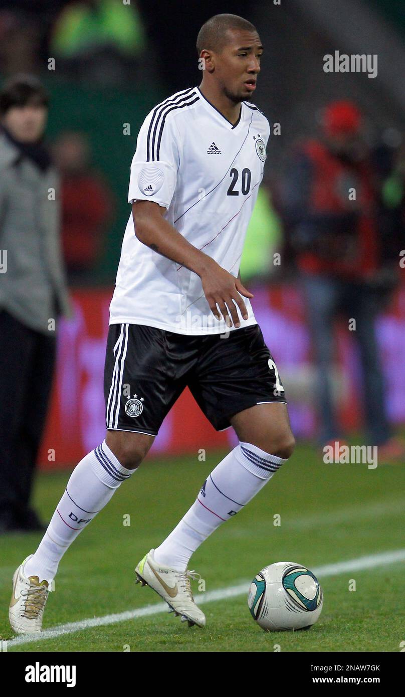 Germany's Jerome Boateng plays the ball during a friendly soccer match ...
