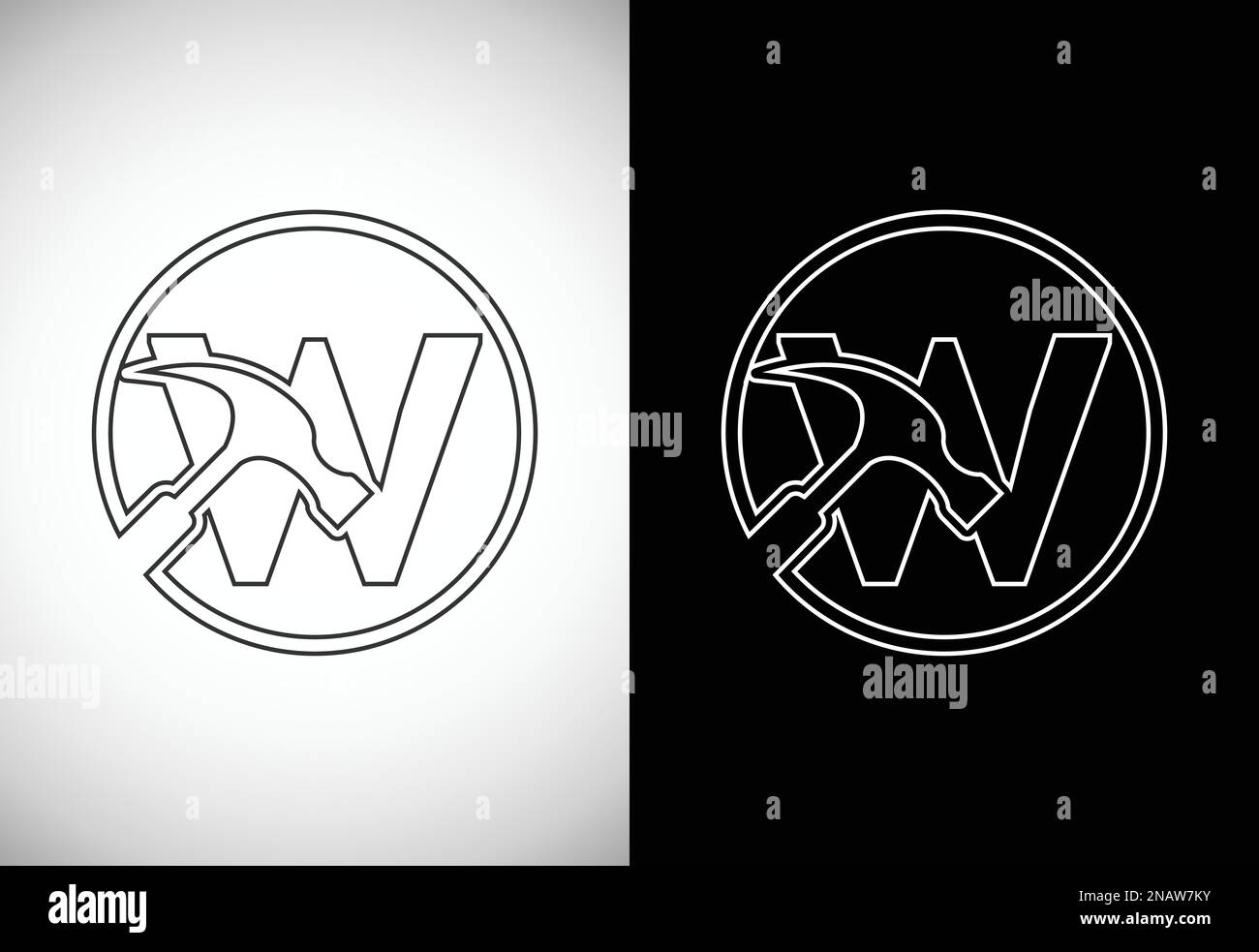 Initial W letter alphabet with a Hammer. Repair, renovation, and ...