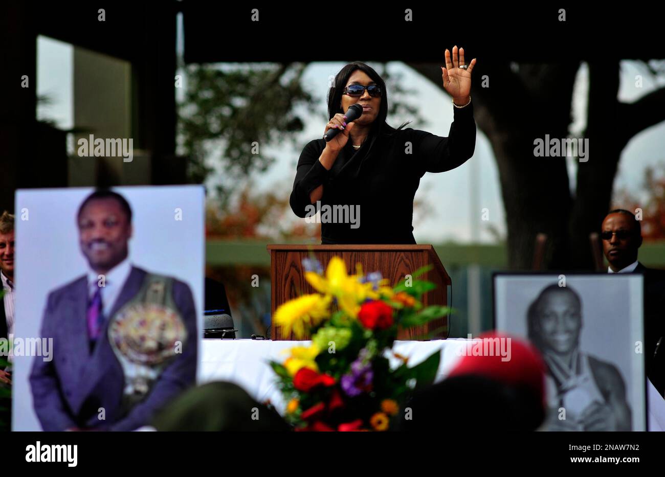 Joe Frazier's daughter Jacqui Frazier Lyde speaks during a memorial ...