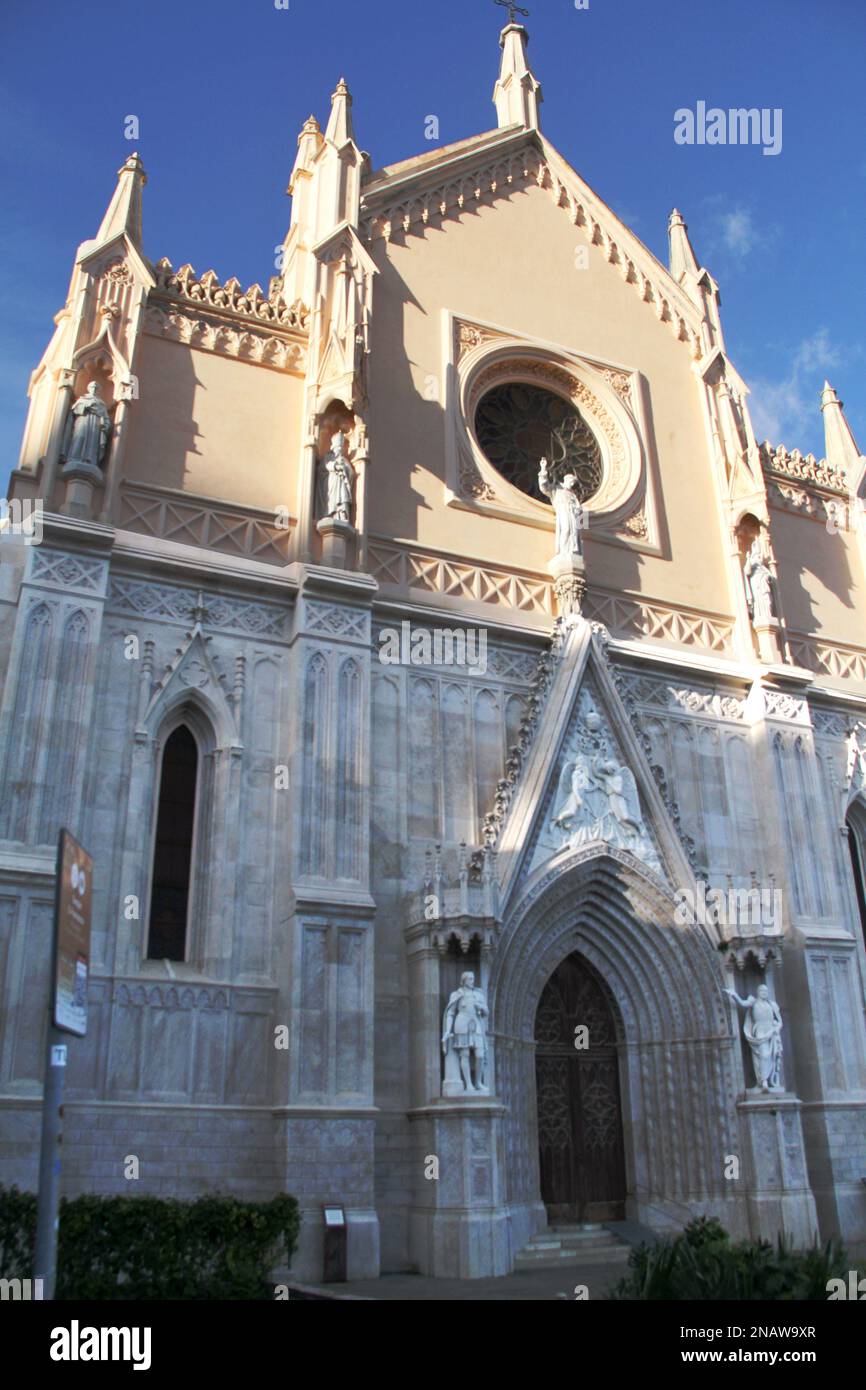 Gaeta, Italy. Front view of St. Francis of Assisi Church, with a statue ...