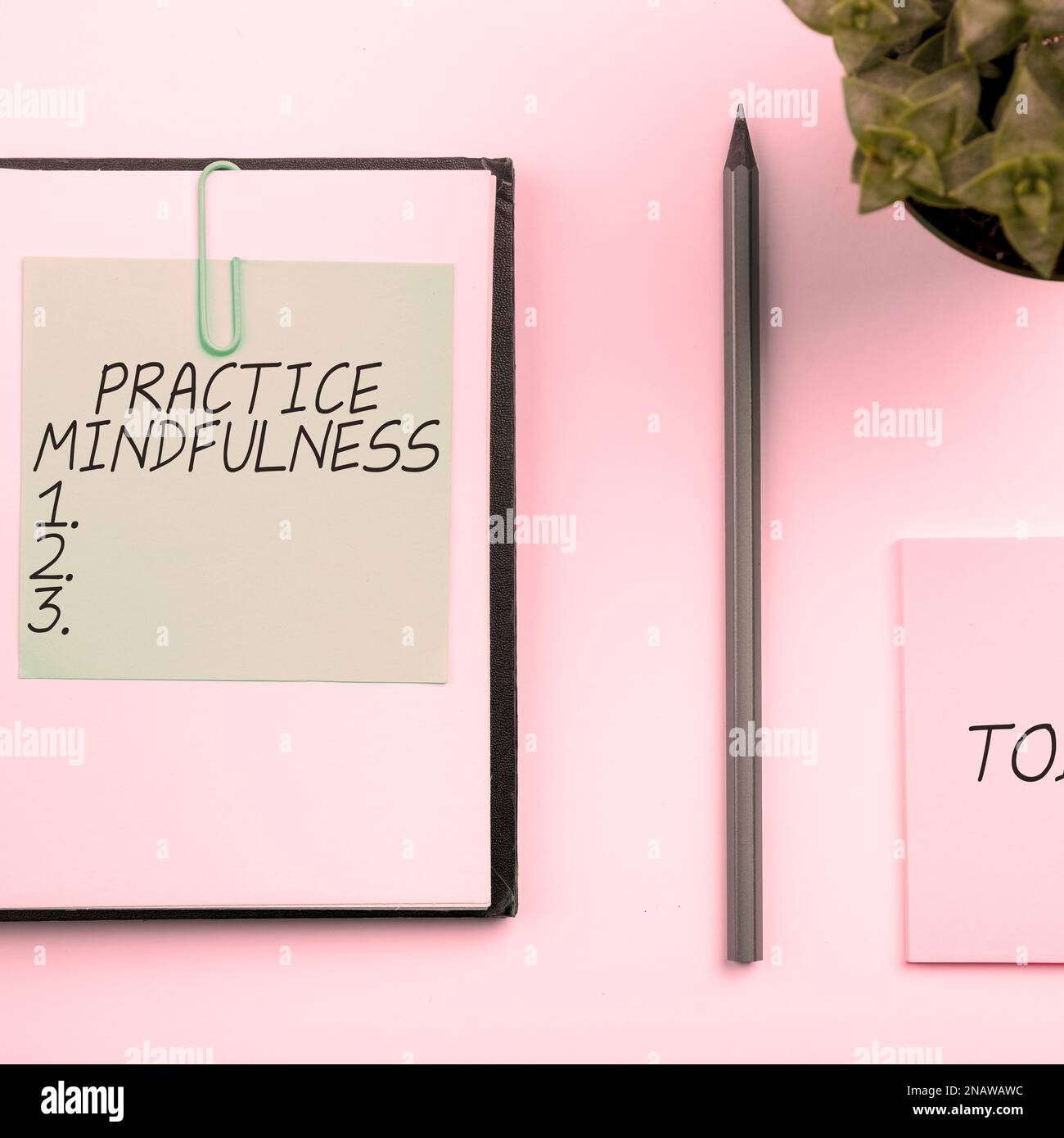 Text caption presenting Practice Mindfulness. Concept meaning achieve a ...