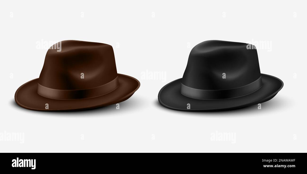 Vector 3d Realistic Brown and Black Vintage Classic Gentleman Black Hat ...